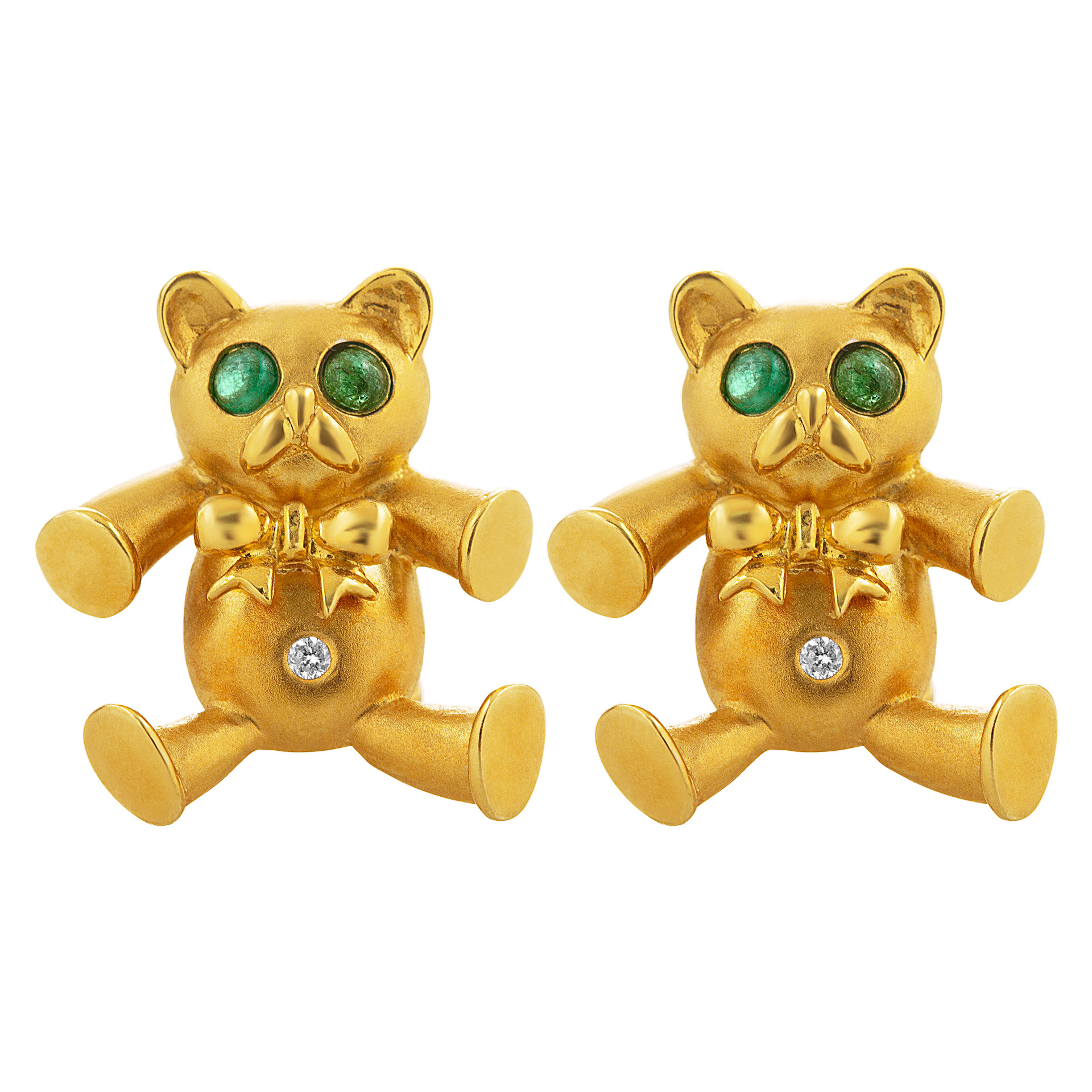 Bear earclips in 18k yellow gold with emerald eyes & diamond