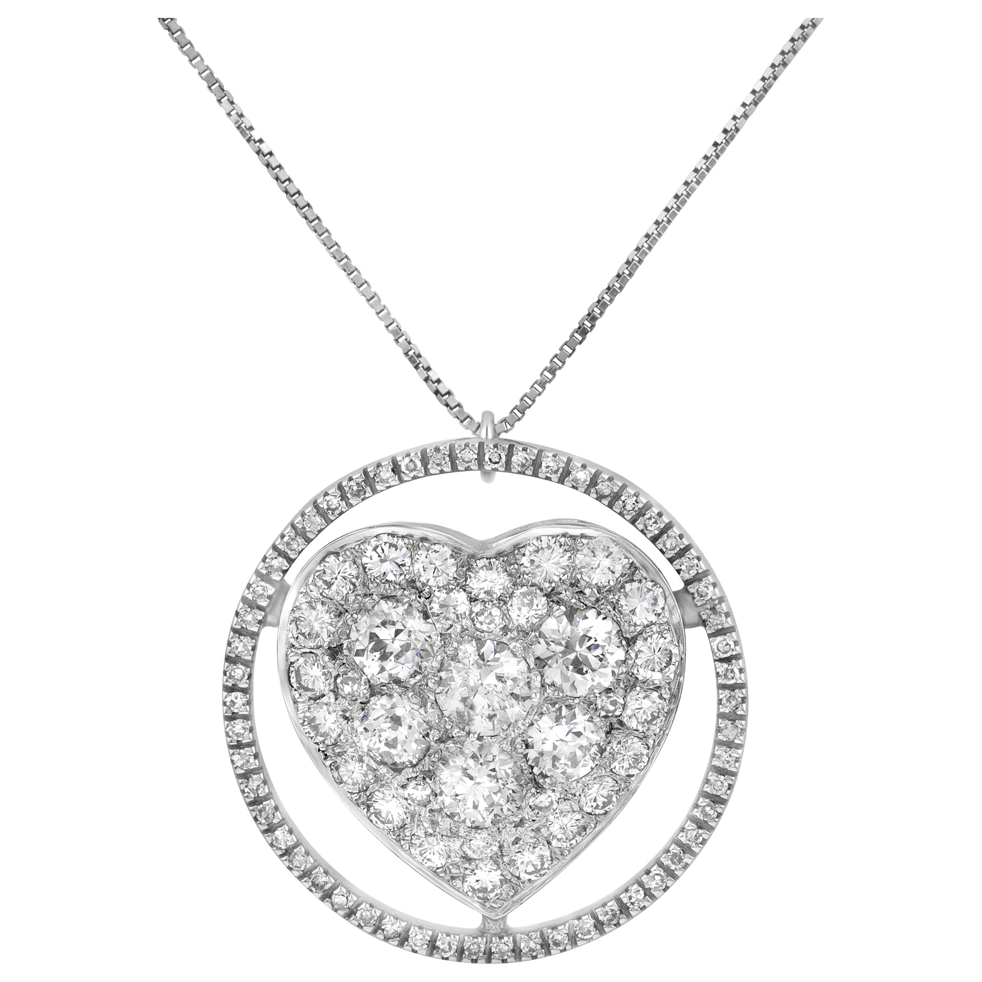 Breathtaking heart shaped diamond pendant on chain in 18k.