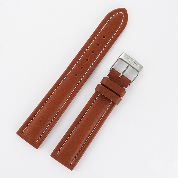 Breitling brown calf skin strap with white stiching and stainless