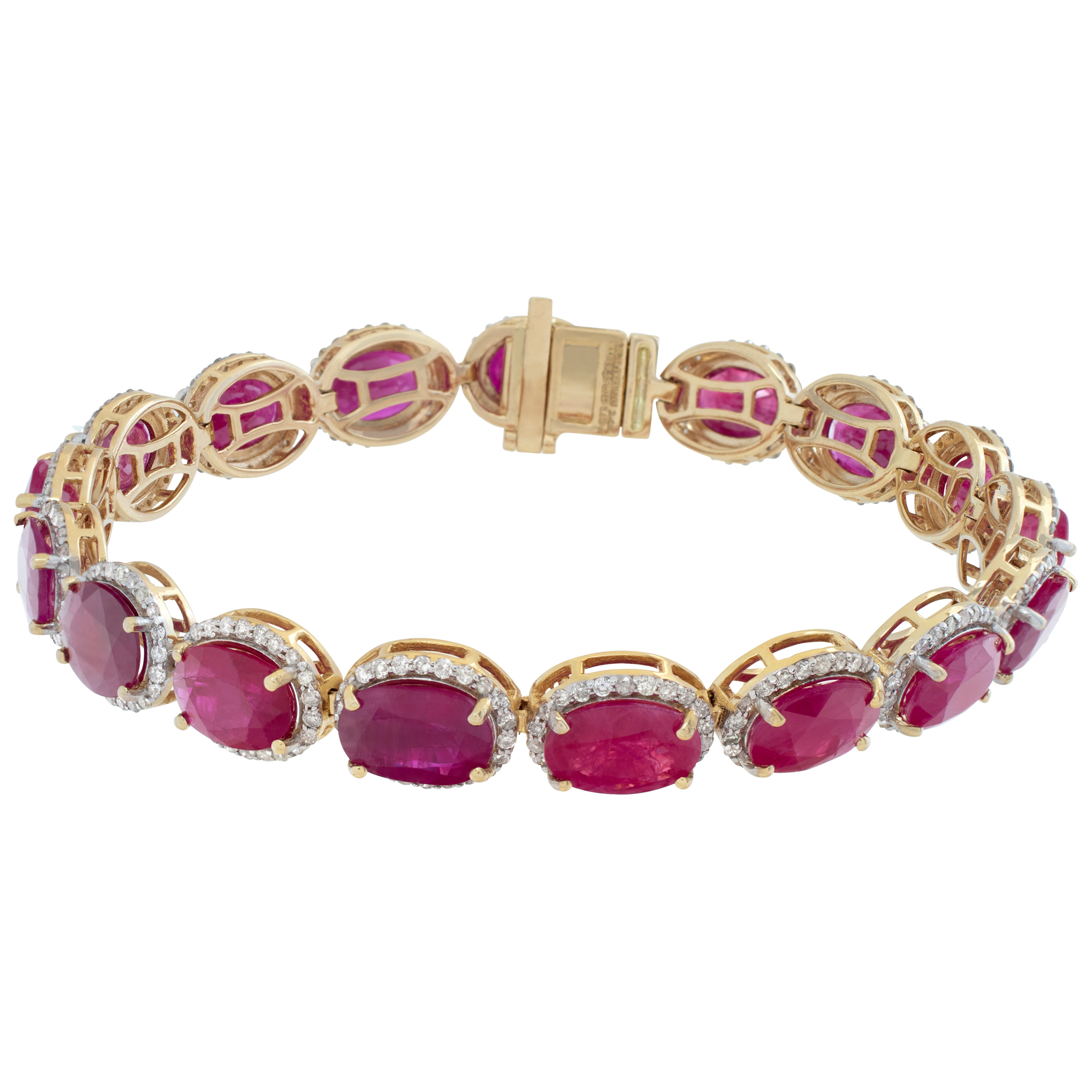 Burma ruby bracelet with diamond halo in 14k yellow gold | Gray & Sons