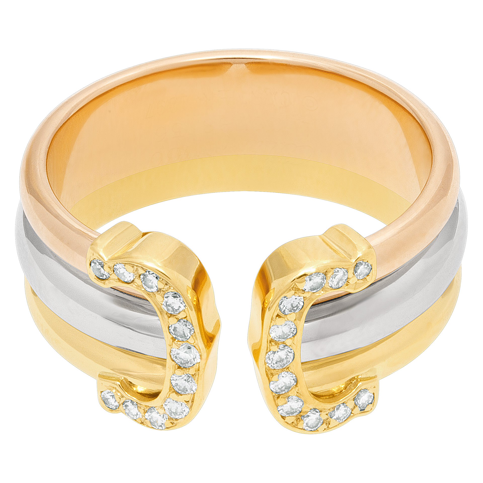 Cartier double C diamond ring in tri-color gold with approximately