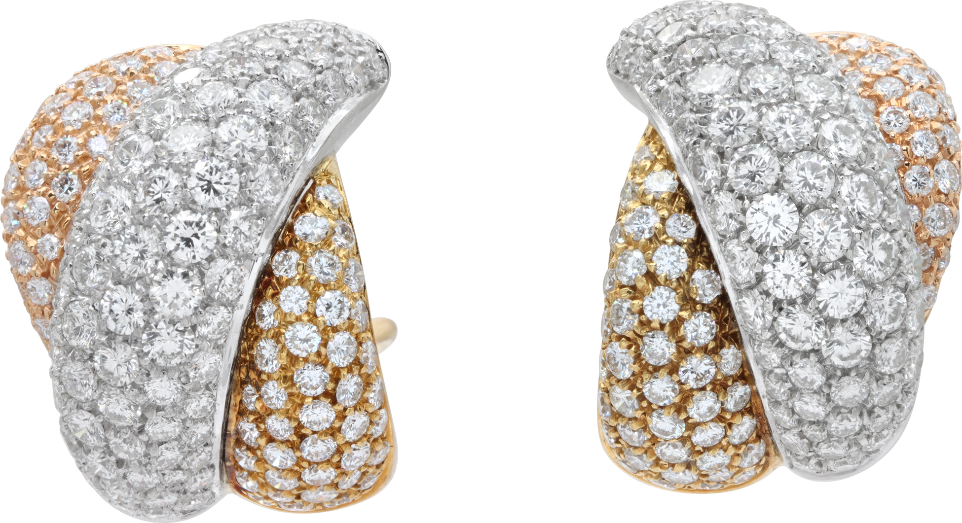 Damiani Gomitolo tricolor diamond earrings in 18k white yellow
