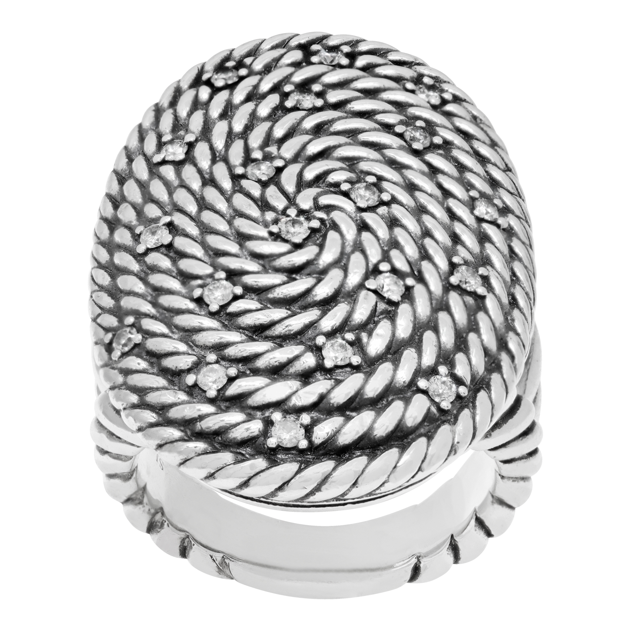 David Yurman sterling silver coil ring with diamonds | Gray & Sons