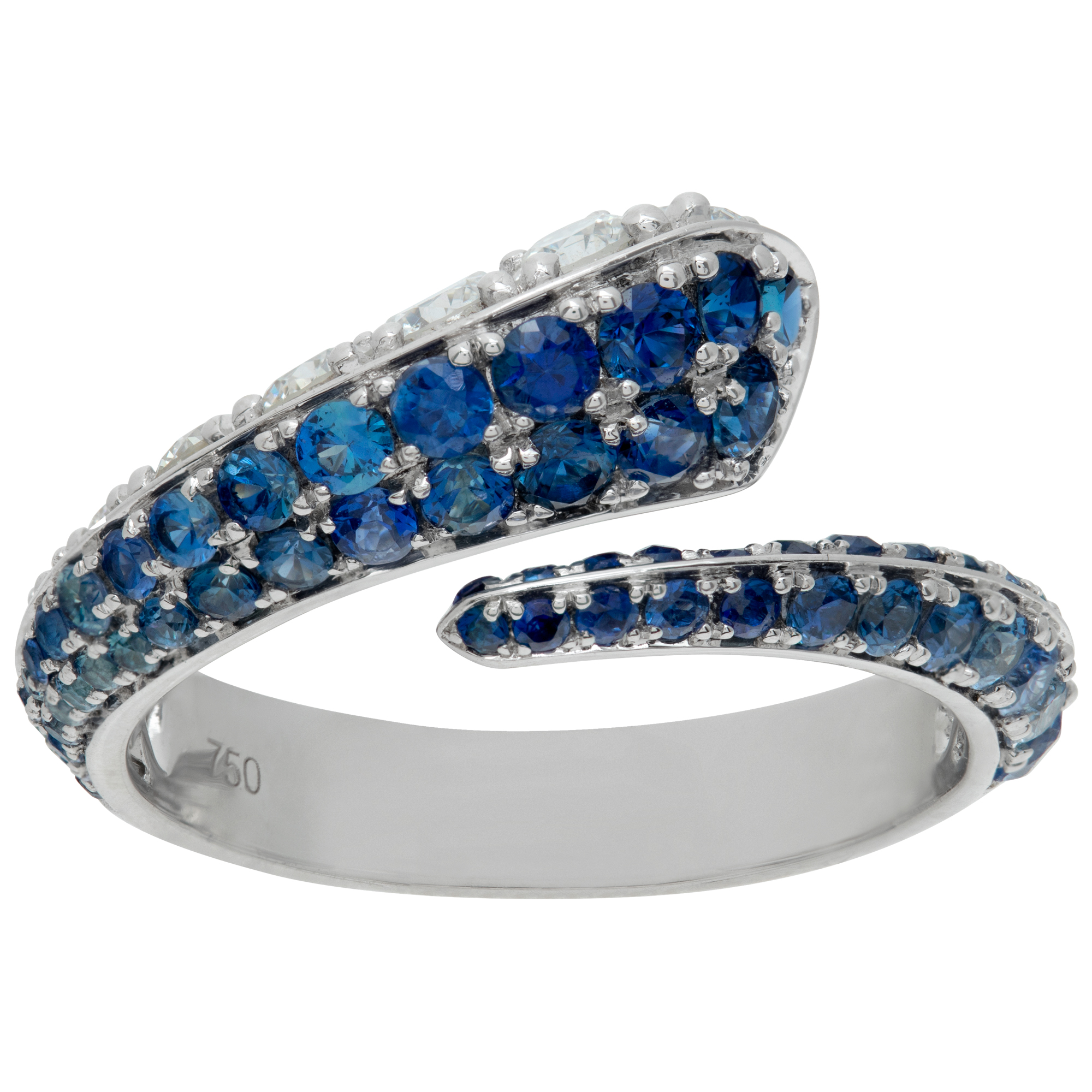 Sapphire and diamond crossover ring store