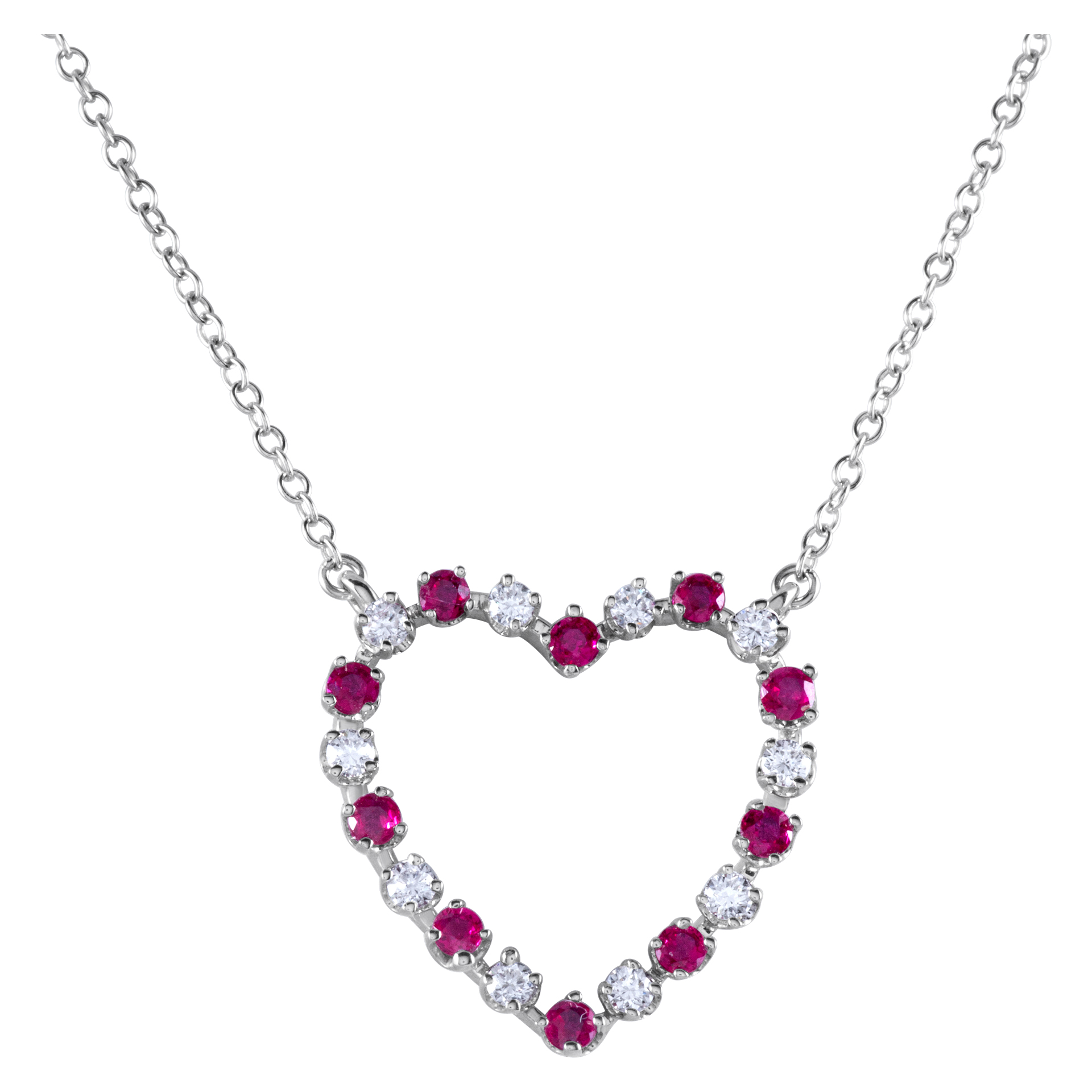 Diamond and ruby heart necklace in 18k white gold | Gray & Sons