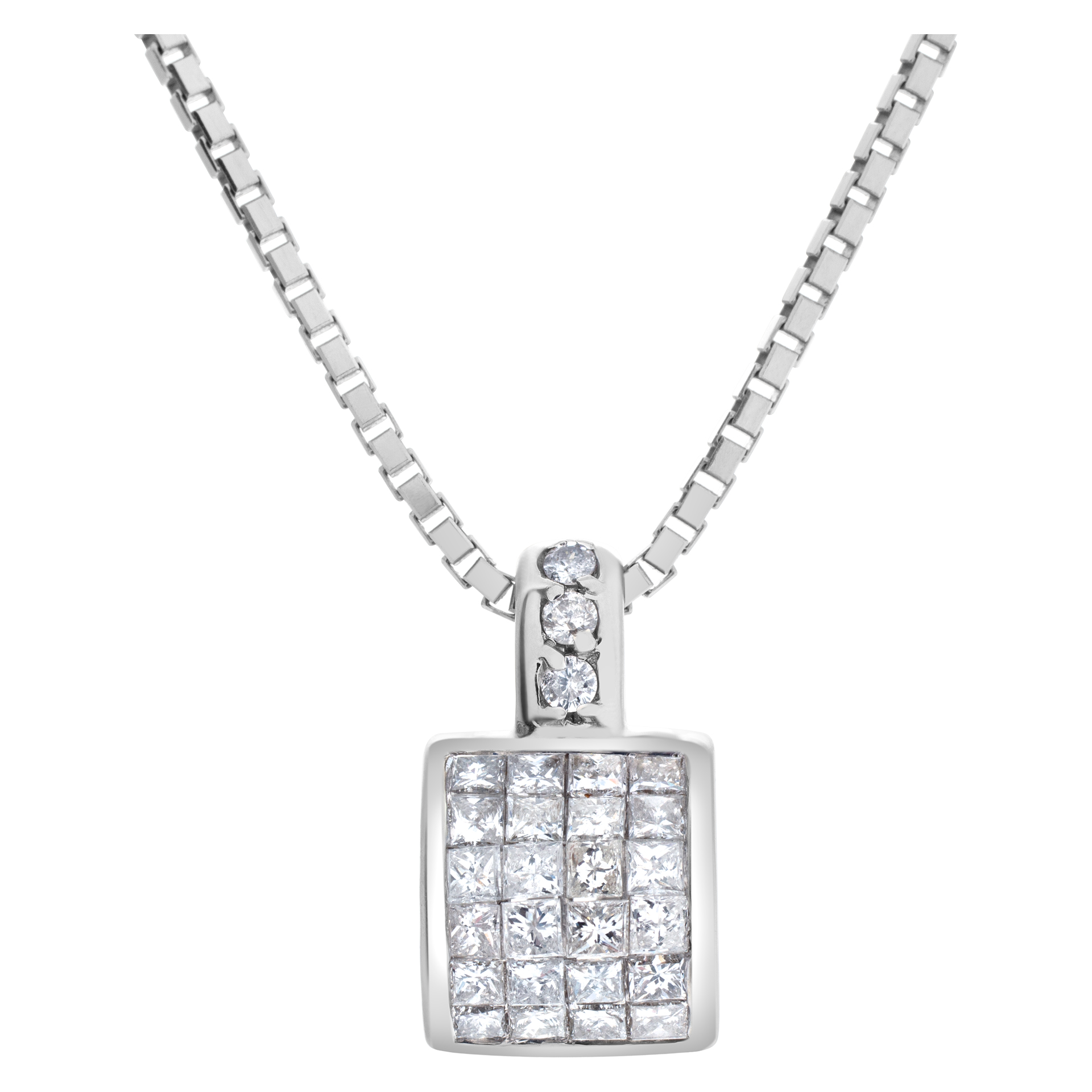 Diamond barrel pendant in 14k white gold with invisible set