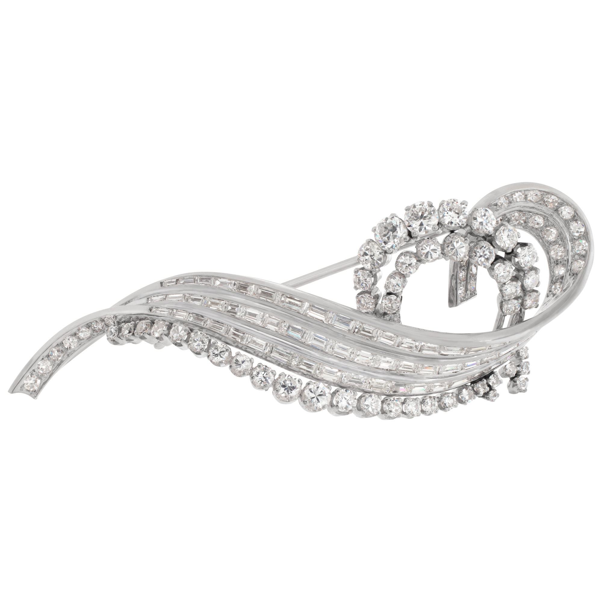 Diamond 'Treble Clef' Shaped Pin In Platinum With Diamonds