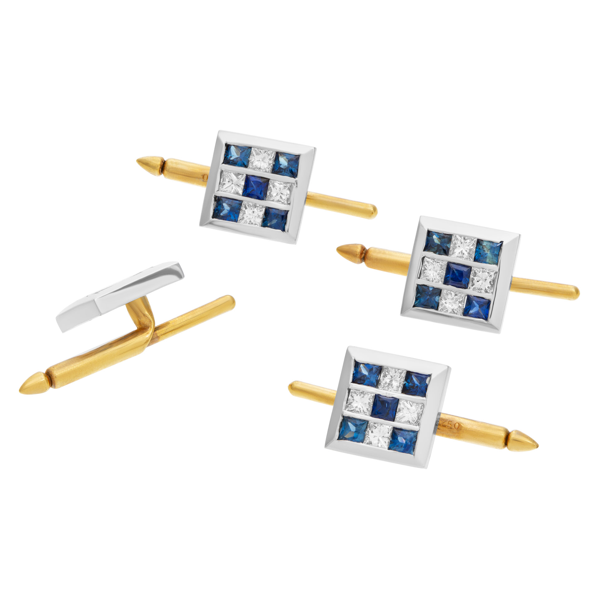 Diamonds and Sapphires Tuxedo stud set in 18k white and