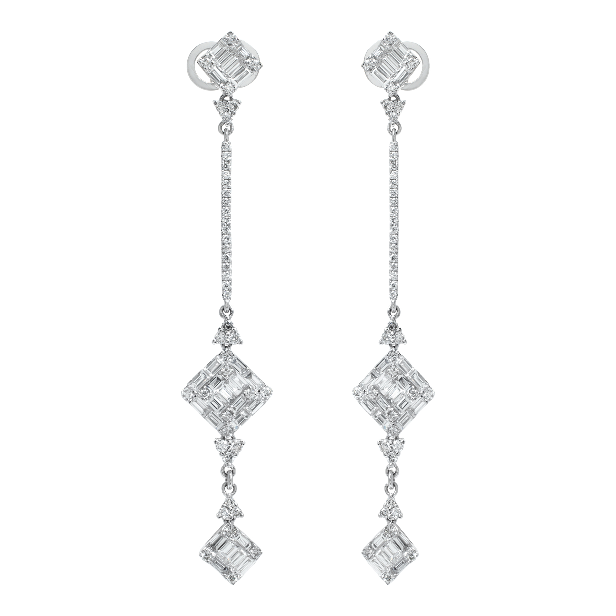 Hanging diamond earrings in 18k white gold | Gray & Sons Jewelers