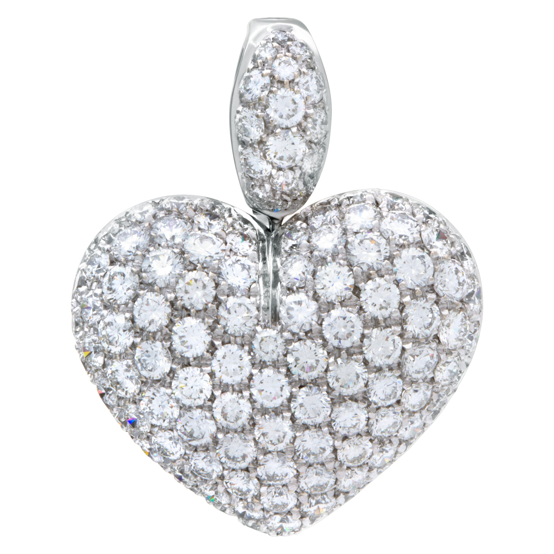 "Heart" Puff diamond pave pendant in 18 white gold | Gray & Sons