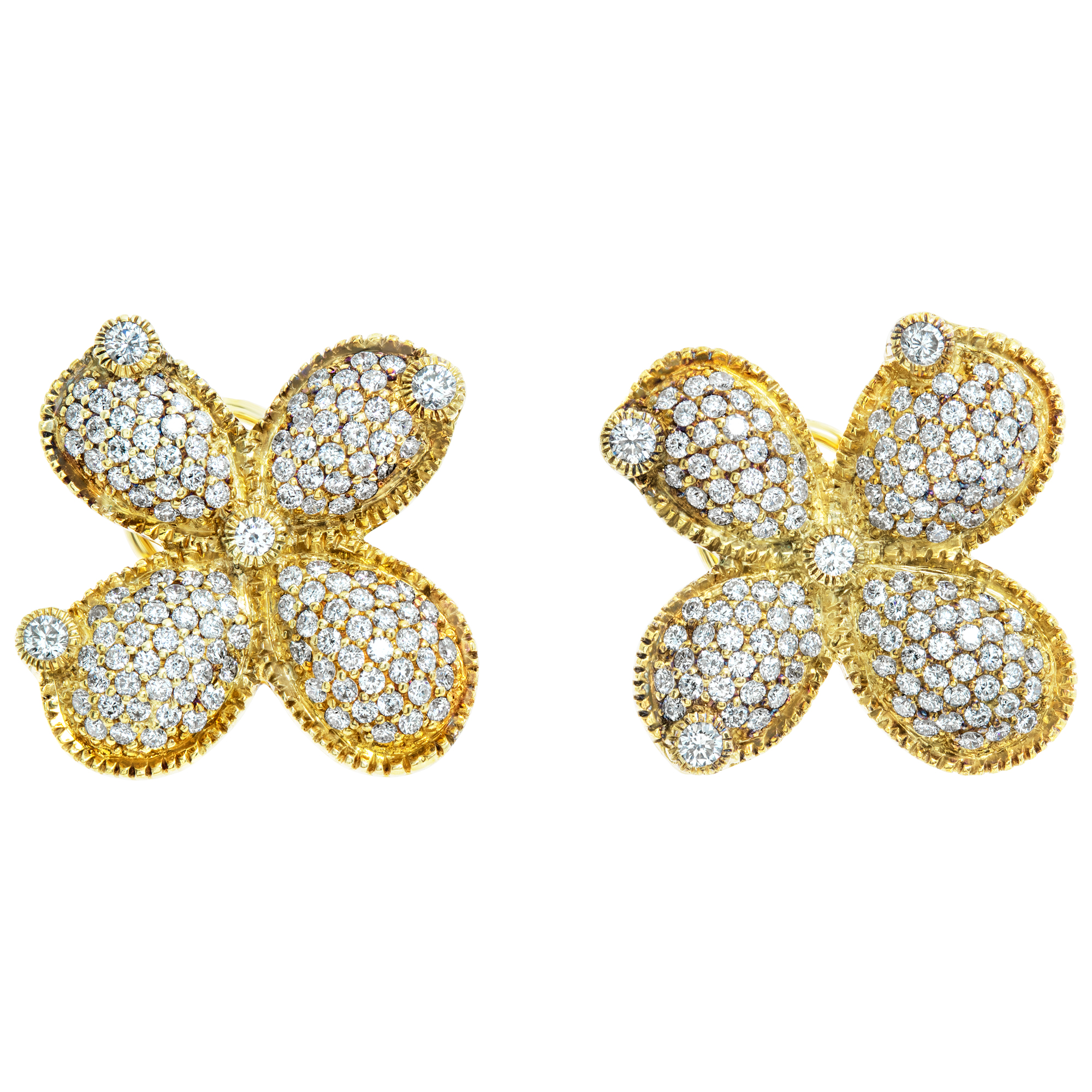 Judith Ripka flower earring, 18k gold & 1.60 carat diamonds