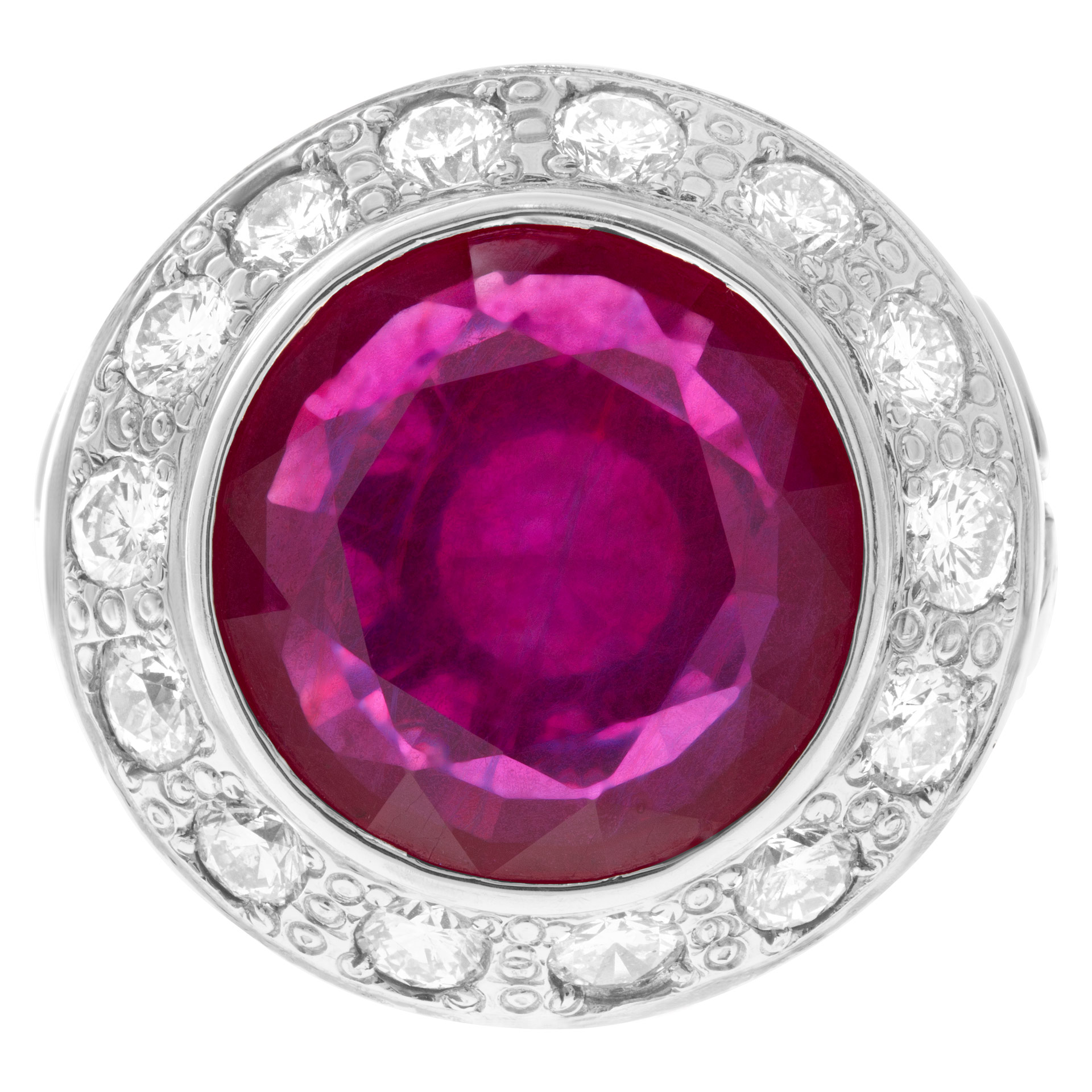Large and colorful composite filled ruby and diamond ring in 18k