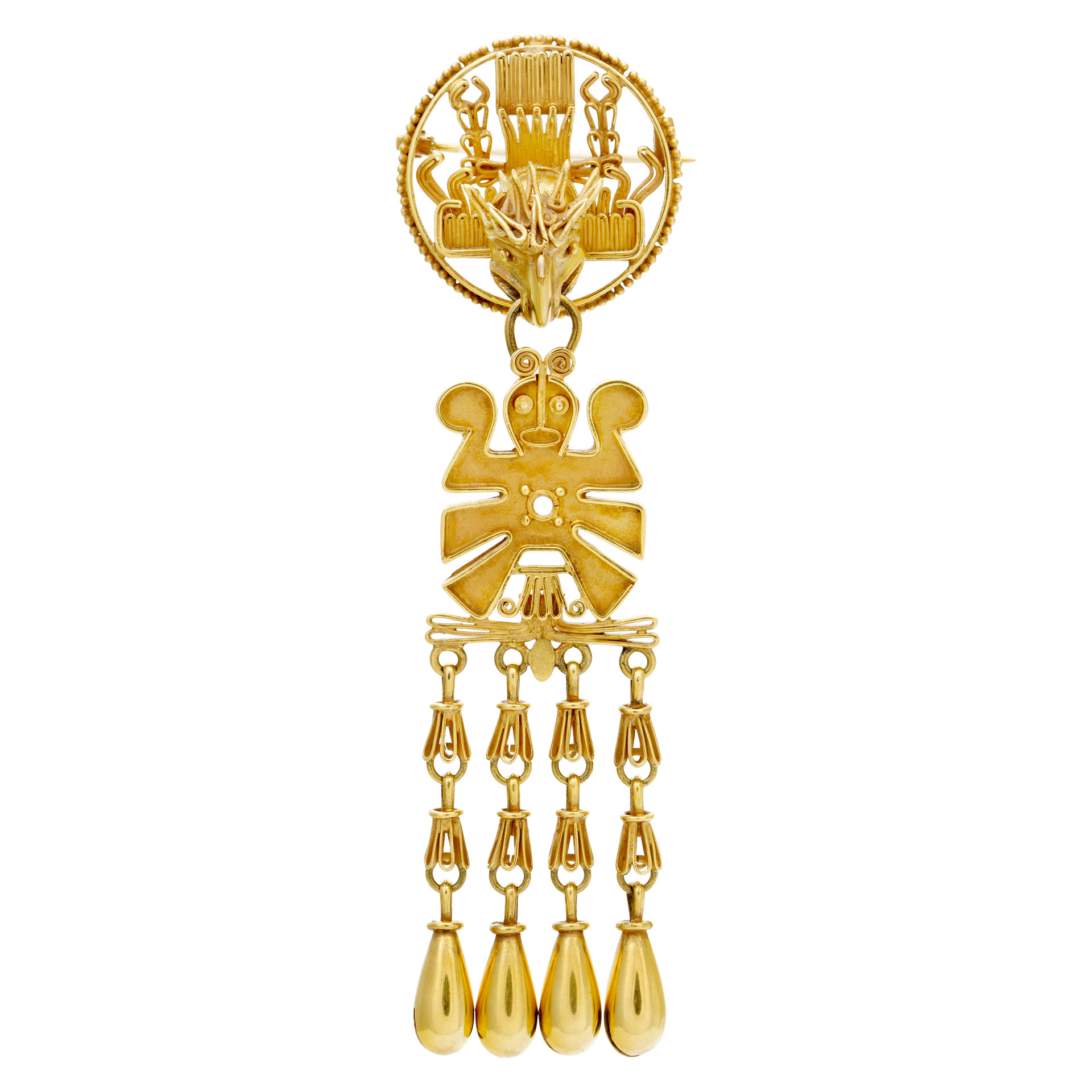 Mayan design pin in 14k yellow gold | Gray & Sons Jewelers