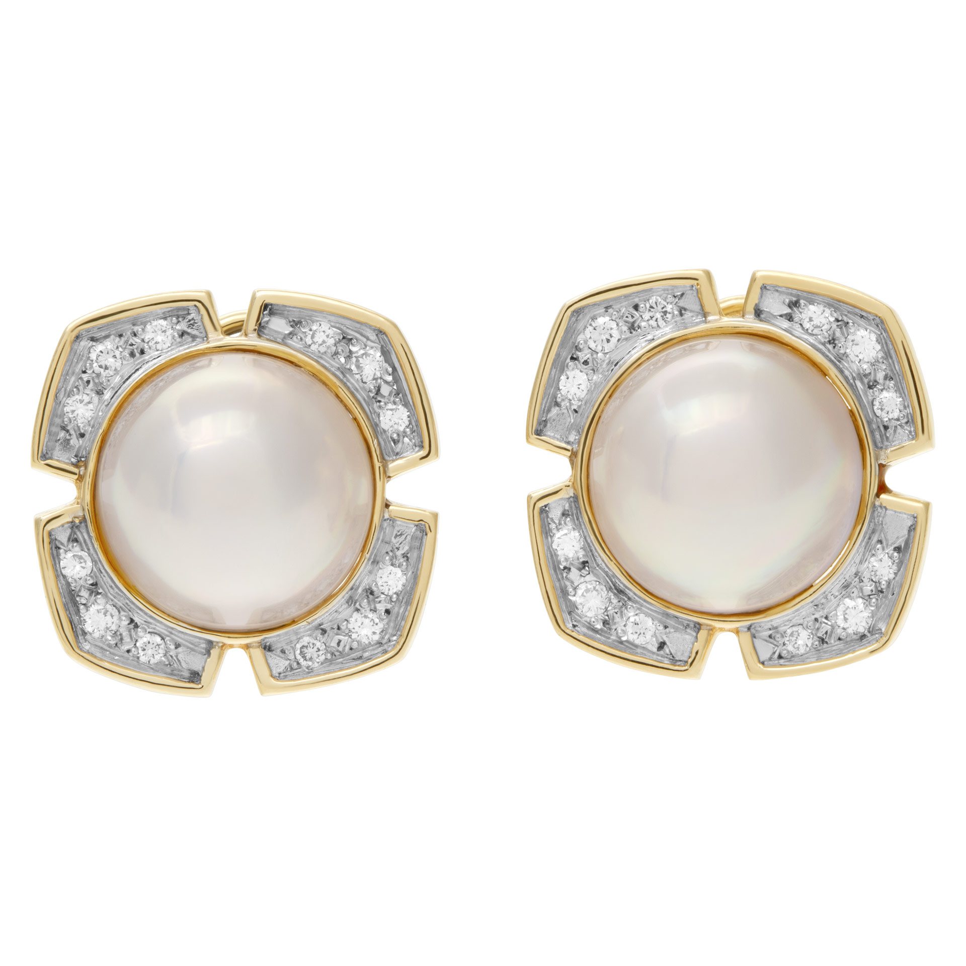 Mobe pearl earrings 13mm in 14k with diamond accents | Gray & Sons