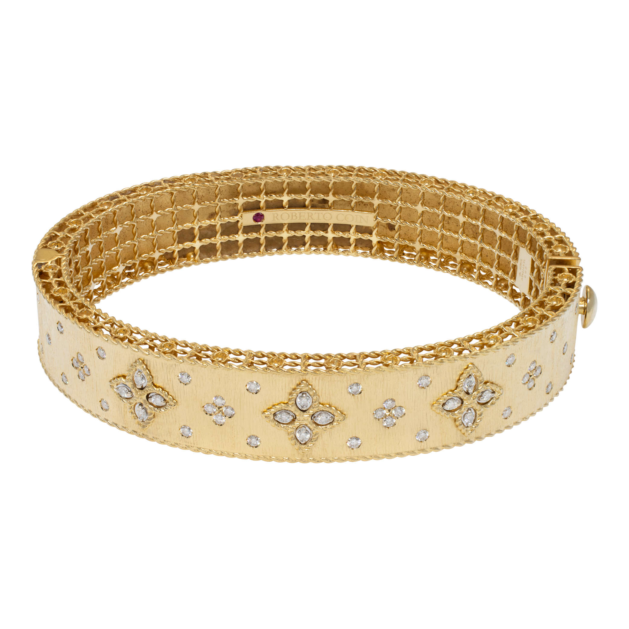 Roberto Coin "Venetian Princess" satin diamond hinge bangle