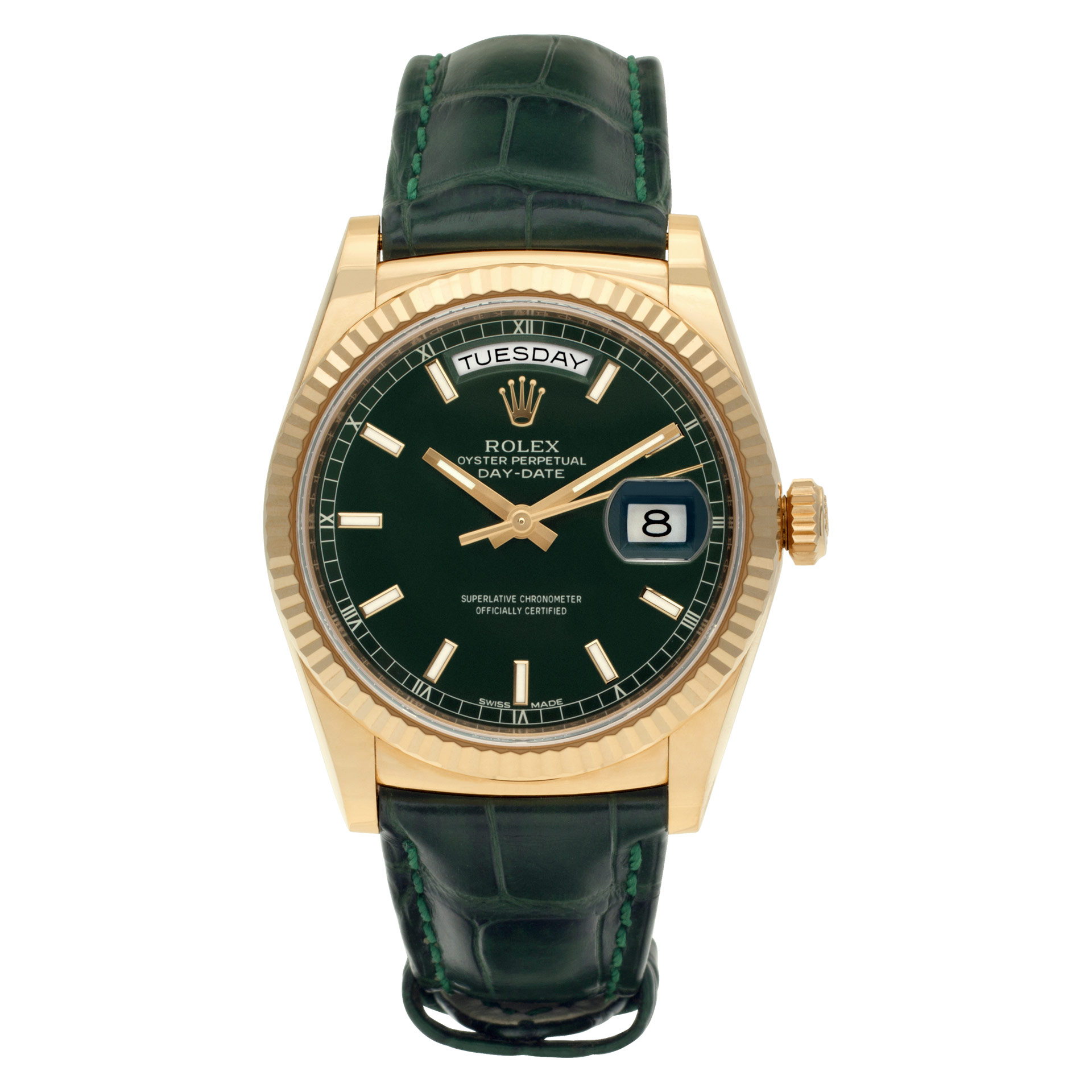 Preowned Rolex Day-Date 118138 18k Green dial 36mm | Gray & Sons