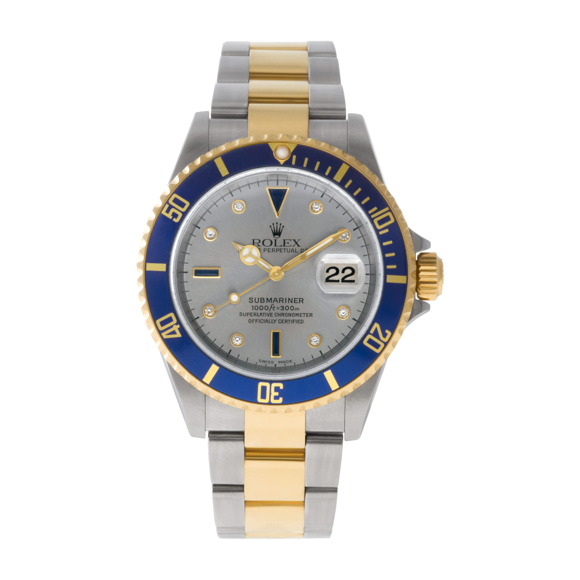 Rolex Submariner 16613 Steel original Serti Silver dial 40mm Automatic ...
