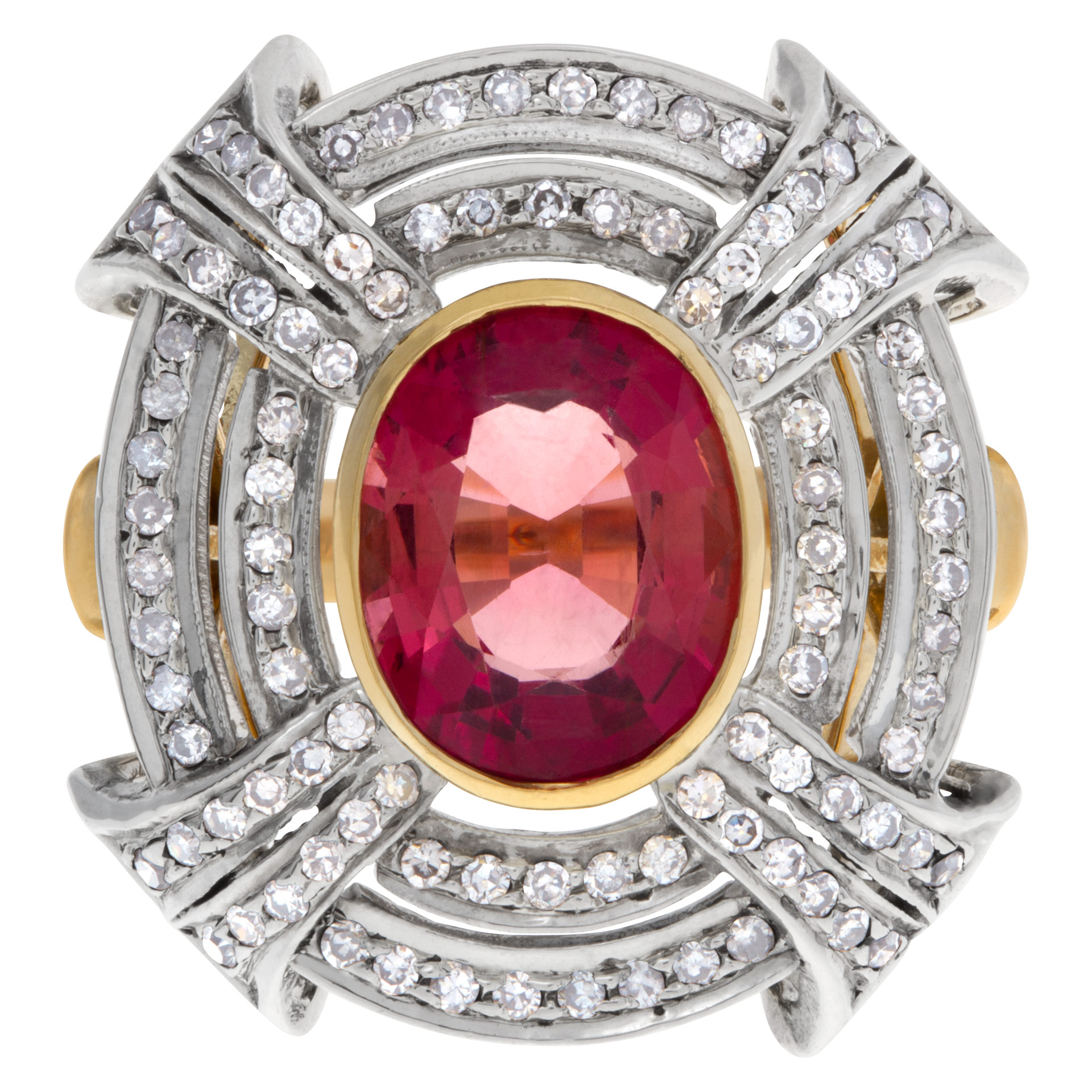 Superb ring with center oval cut tourmaline enhanced with over