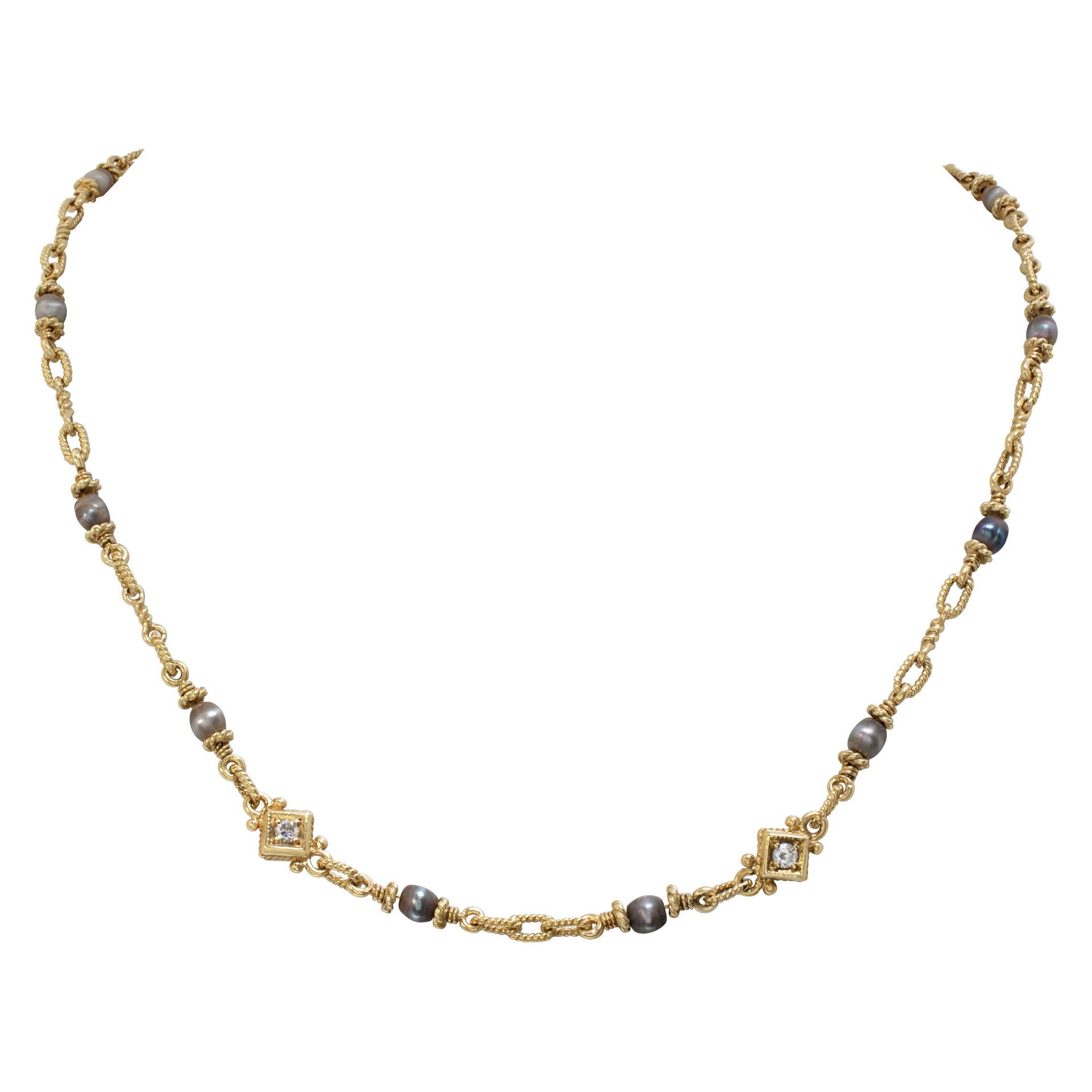twisted wire link necklace in 18kyg with .2 ct in diamond