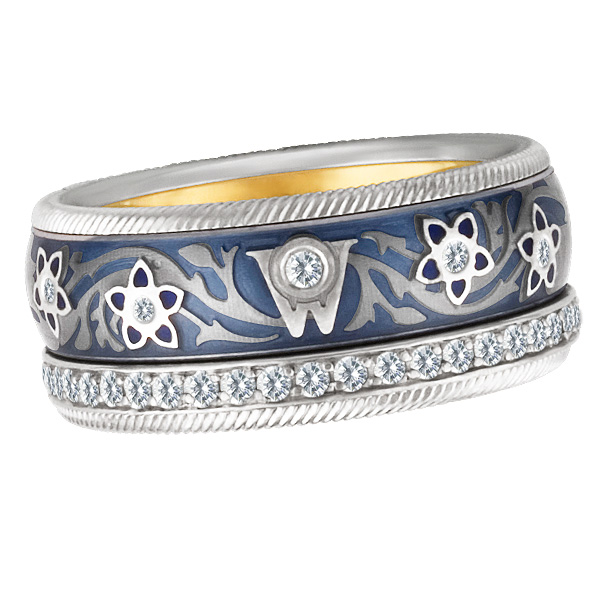 Wellendorff "Blueberry" Diamond & Enamel Spinning band ring in