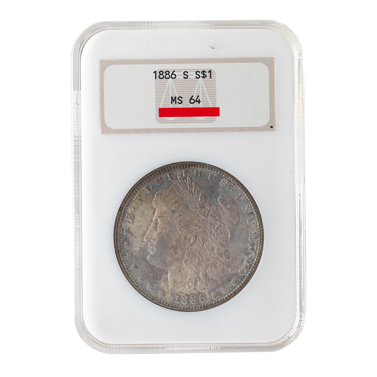 1886 S Silver Dollar toned, MS 64, NGC graded | Gray & Sons Jewelers