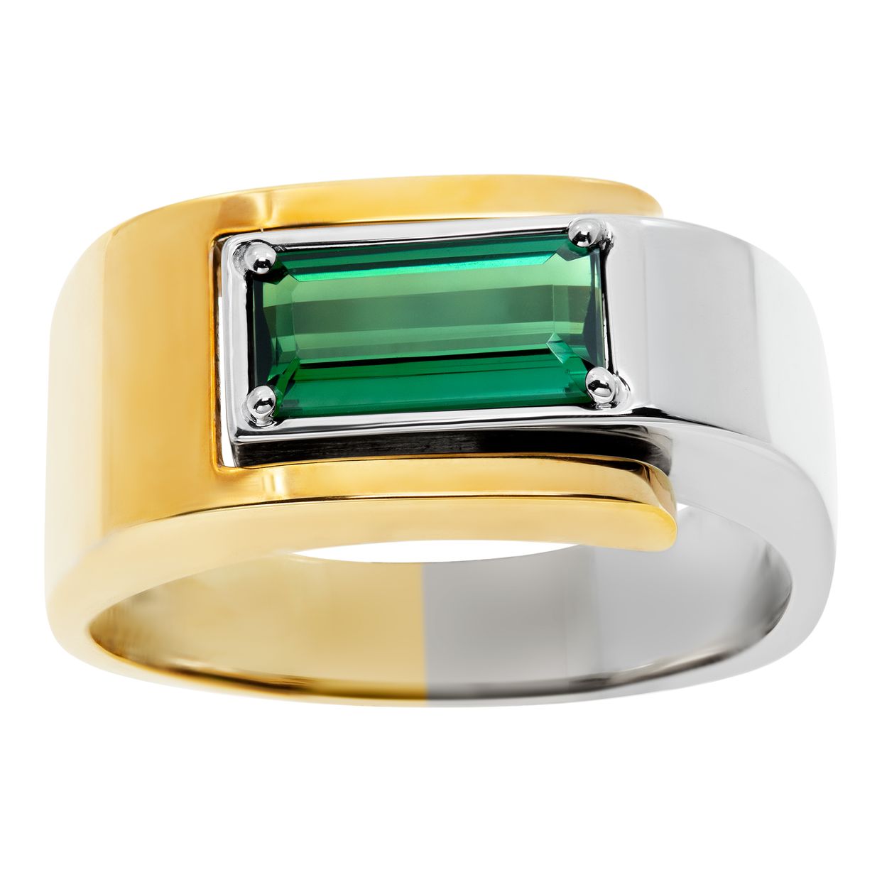 18k white and yellow gold ring with rectangular cut natural