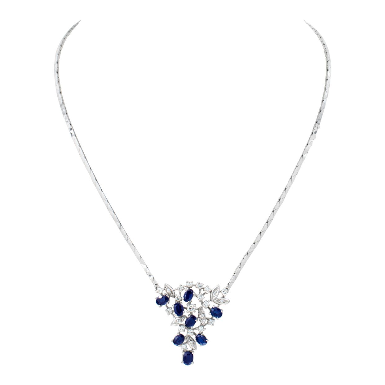 18k white gold necklace with diamonds and sapphire | Gray & Sons