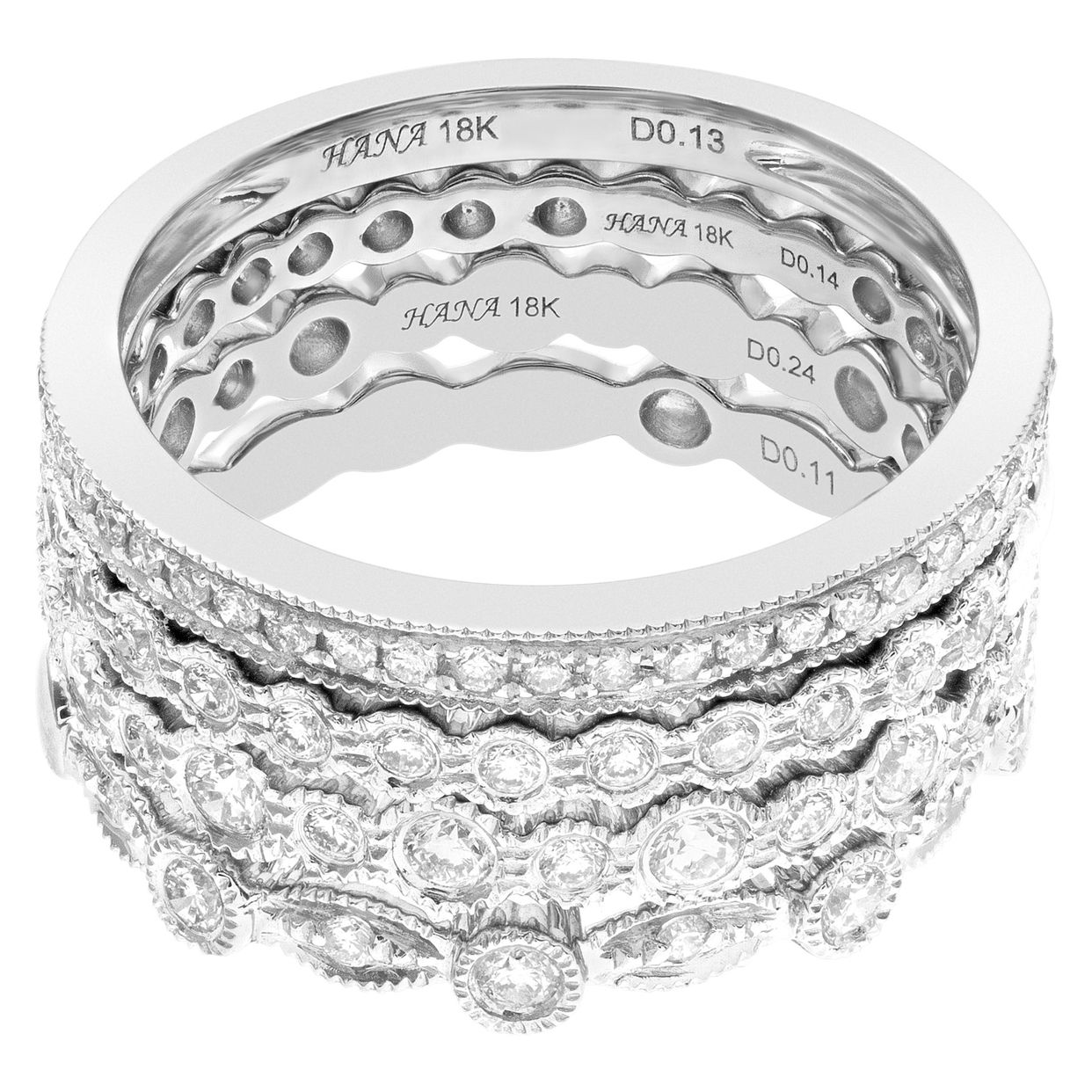 18k white gold stackable ring set with 0.62 cts in round cut