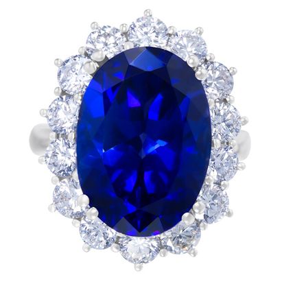 AGL certified 16.48 ct oval cut tanzanite in an 18k wg setting w