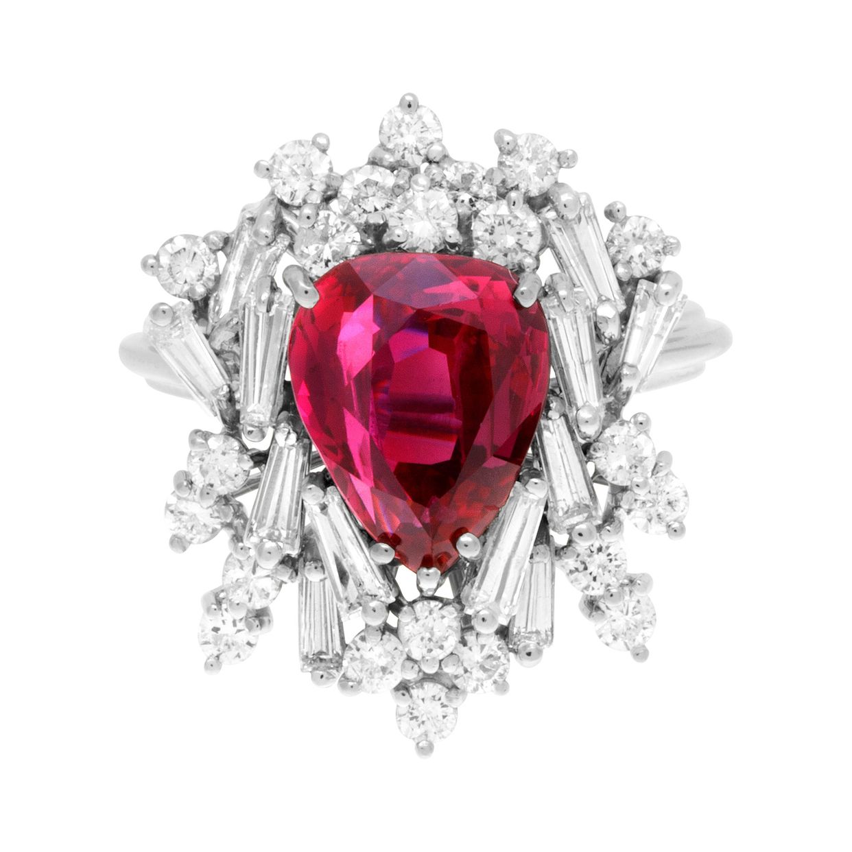 AGL Certified 4.19 carats pear shape ruby set in 18k white gold