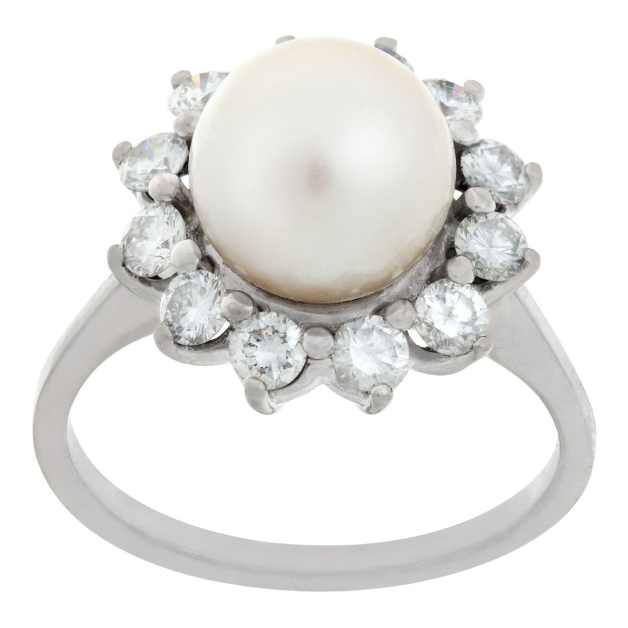 Akoya pearl 9.5 x 10mm & diamonds ring in 18k white gold