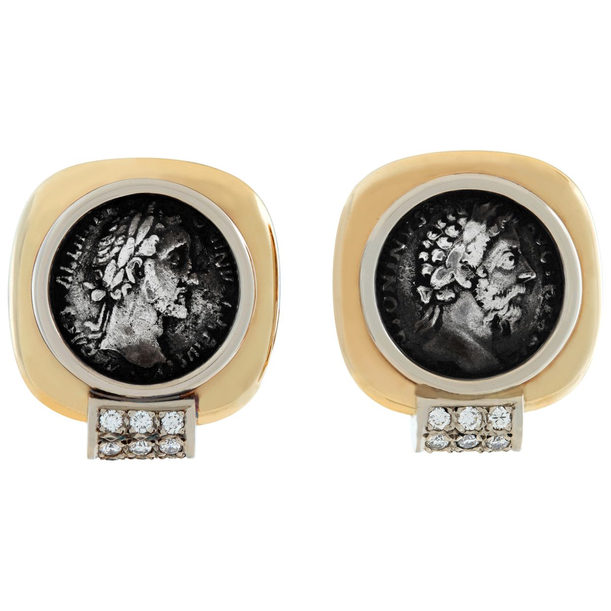 Antique Greek coin & diamonds set in 18K gold earrings | Gray & Sons
