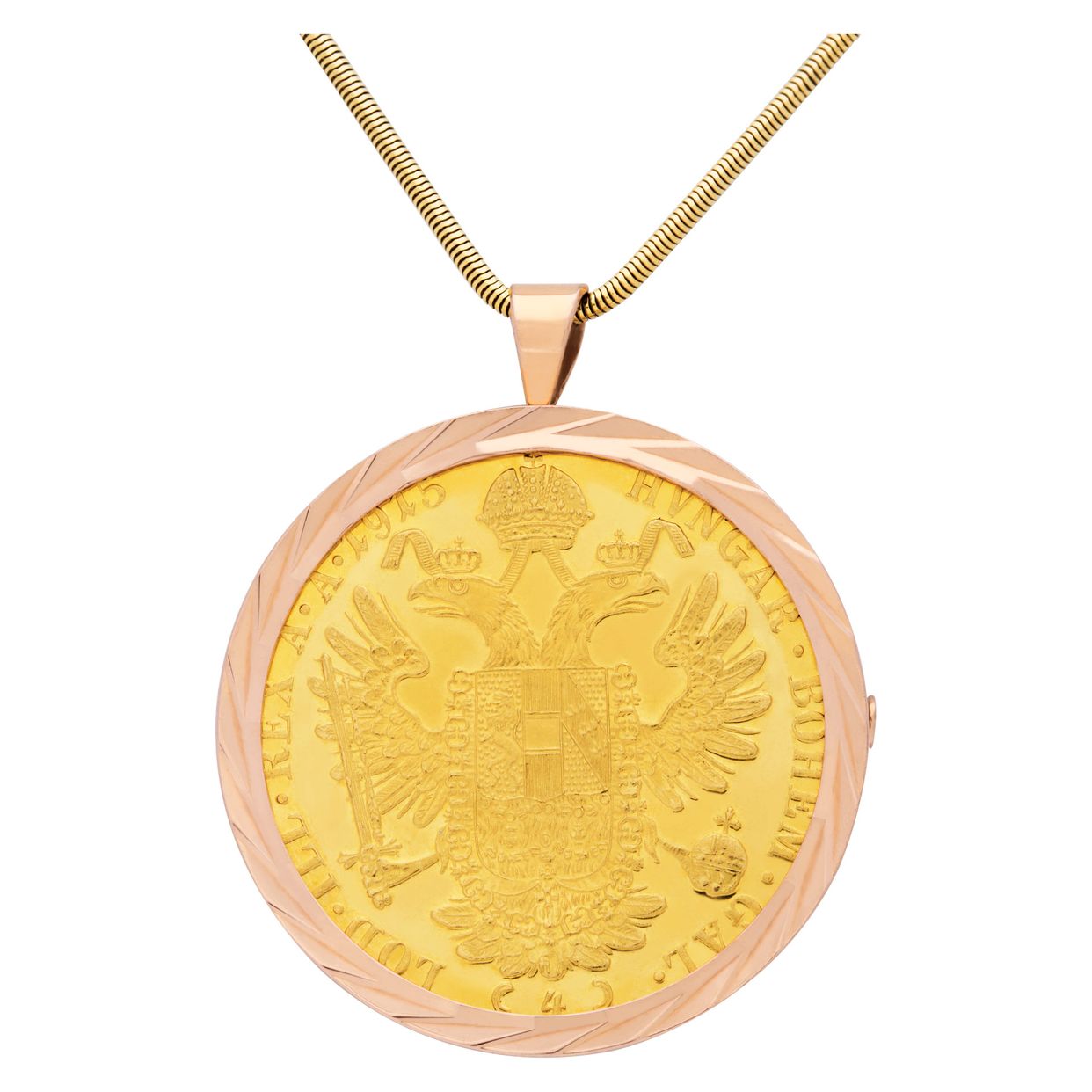 Austria 4 Ducat Goin Coin set in a 18k frame | Gray & Sons Jewelers