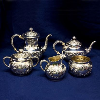 Beautiful and Ornate Sterling Silver 5 piece Tea Set High Relief