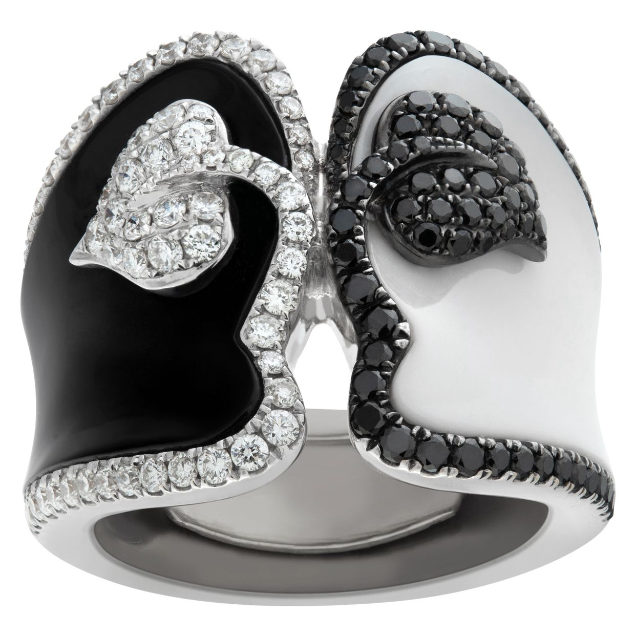 Black & white enamel ring in 18k white gold. | Gray & Sons Jewelers