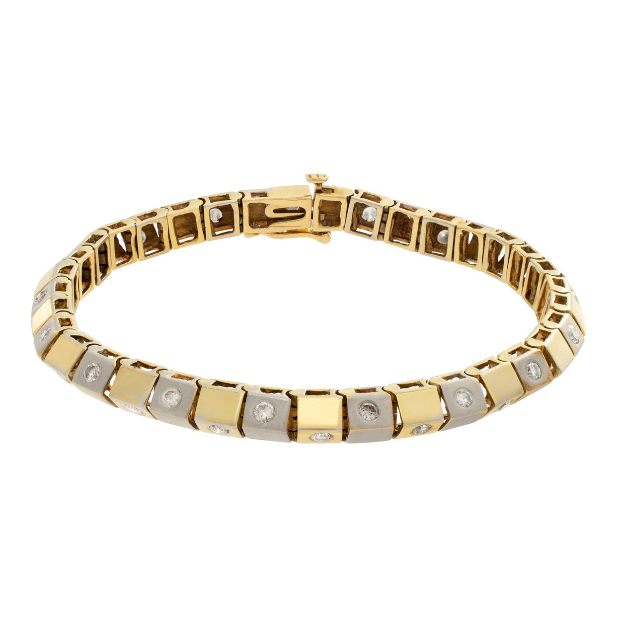 Box link bracelet in 18k white & yellow gold with diamonds