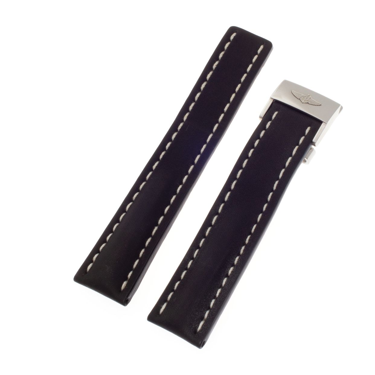 Breitling black calf skin strap with white stitching N513173