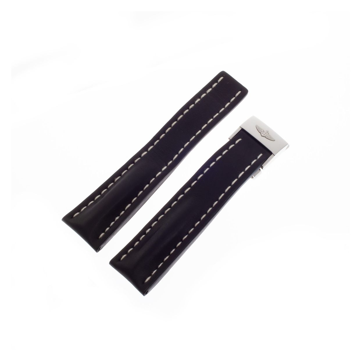 Breitling black calf skin strap with white stitching N513171
