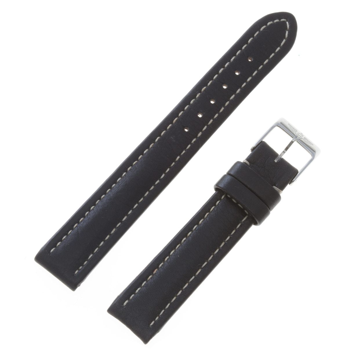 Breitling black leather strap with white stitching with original tang
