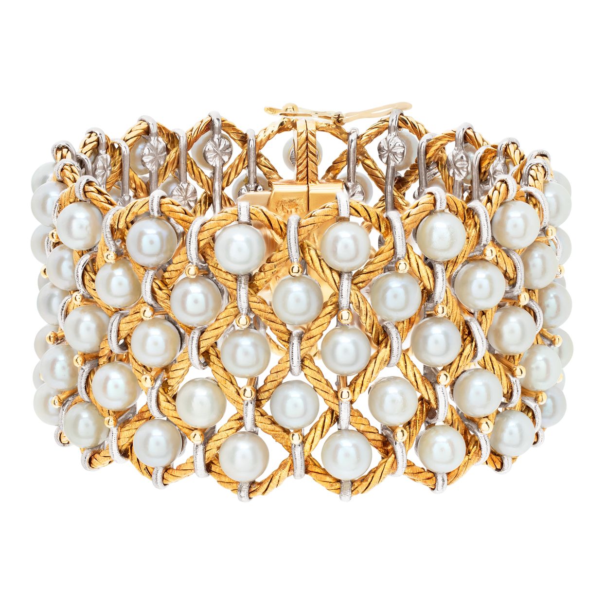 Buccellati Italy cultured pearl bracelet in 18k white & yellow gold