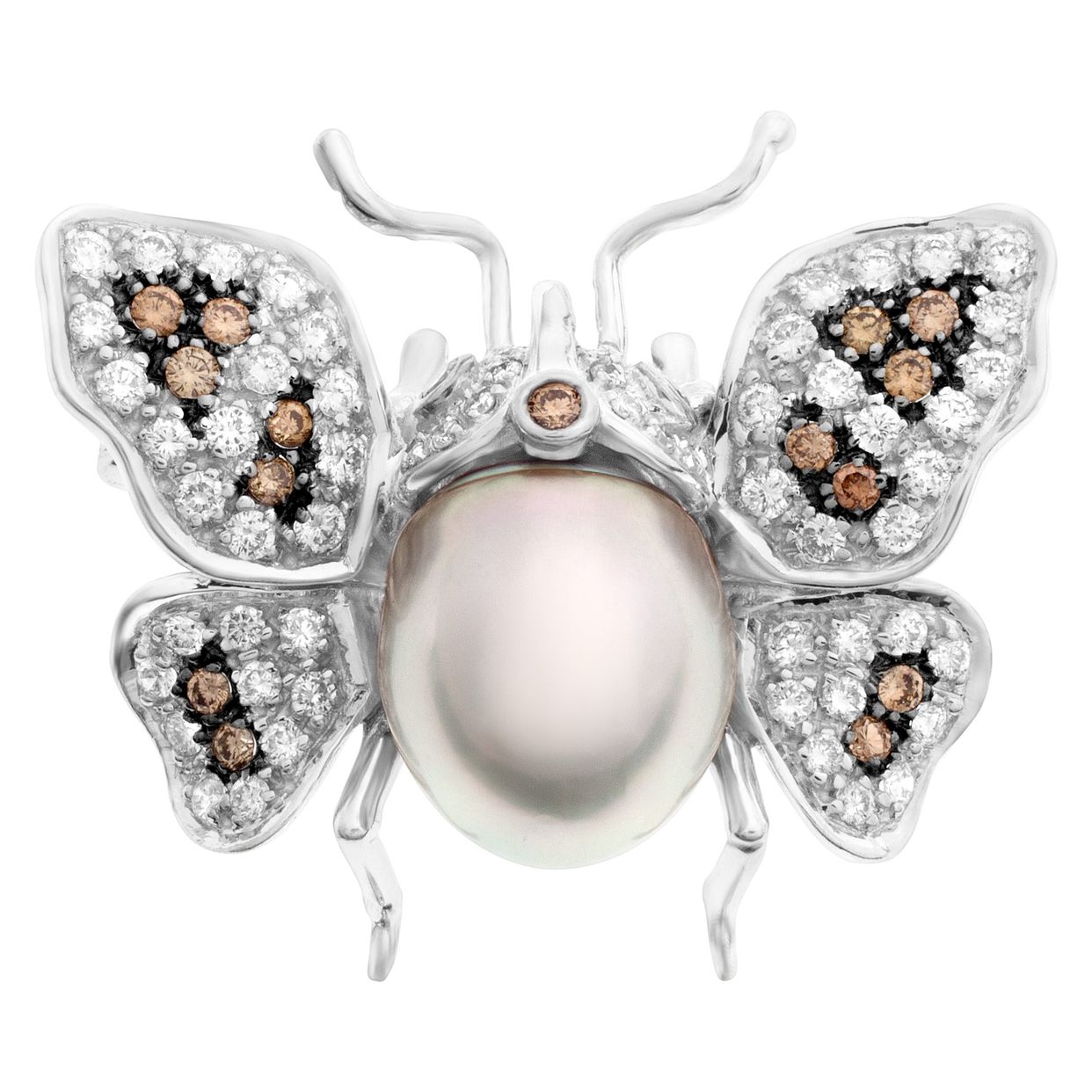 Butterfly with 13mm silver South Sea cultured pearl with over 1