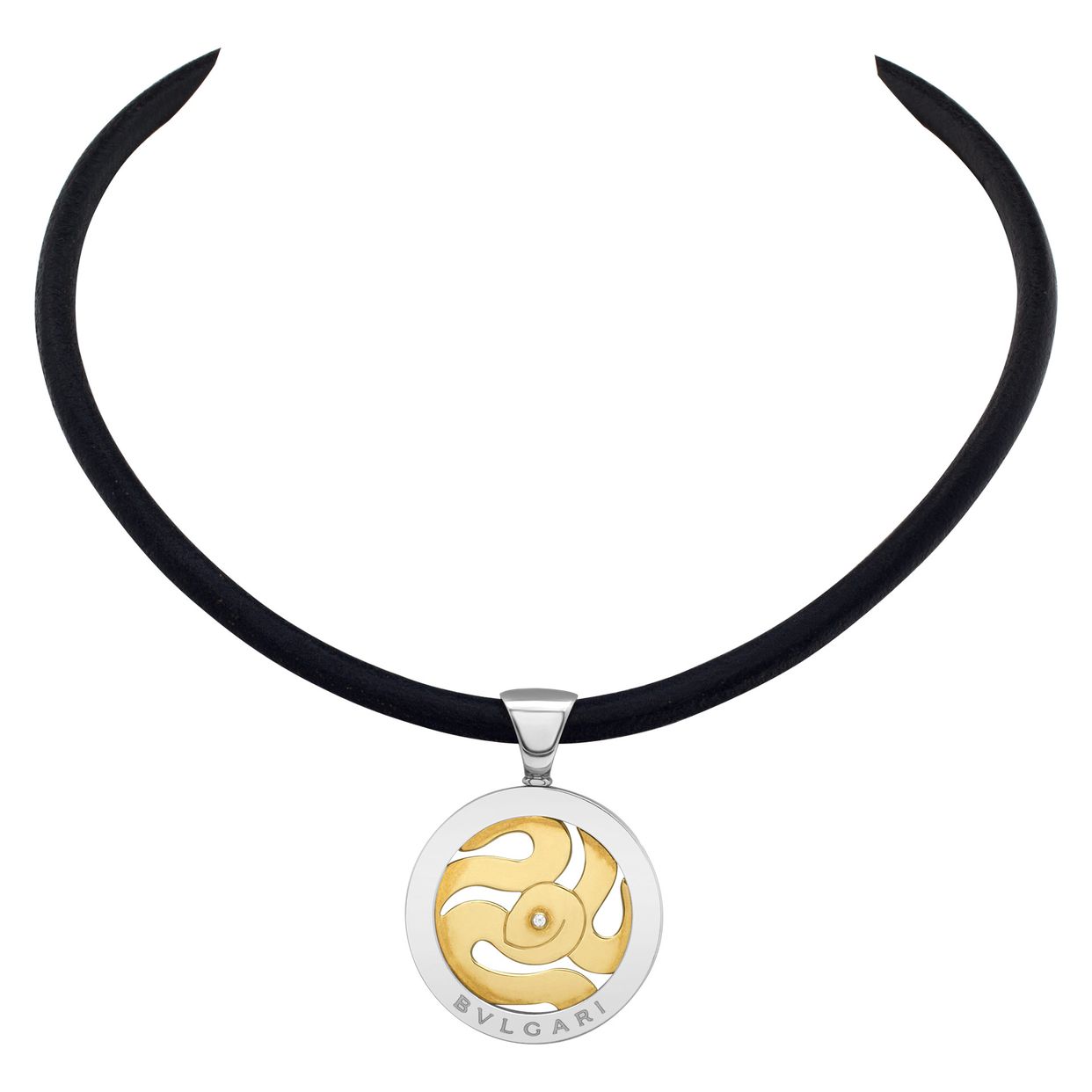 Bvlgari Serpenti logo tondo necklace in 18k gold and stainless