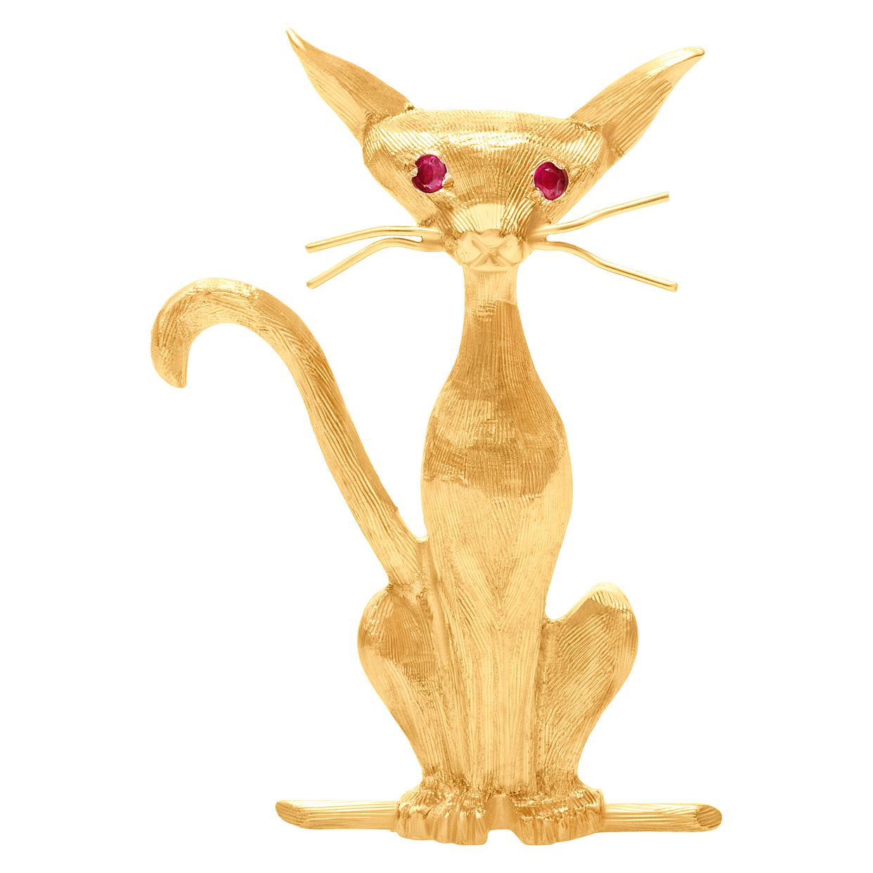 Cat with ruby eyes in 14k yellow gold | Gray & Sons Jewelers