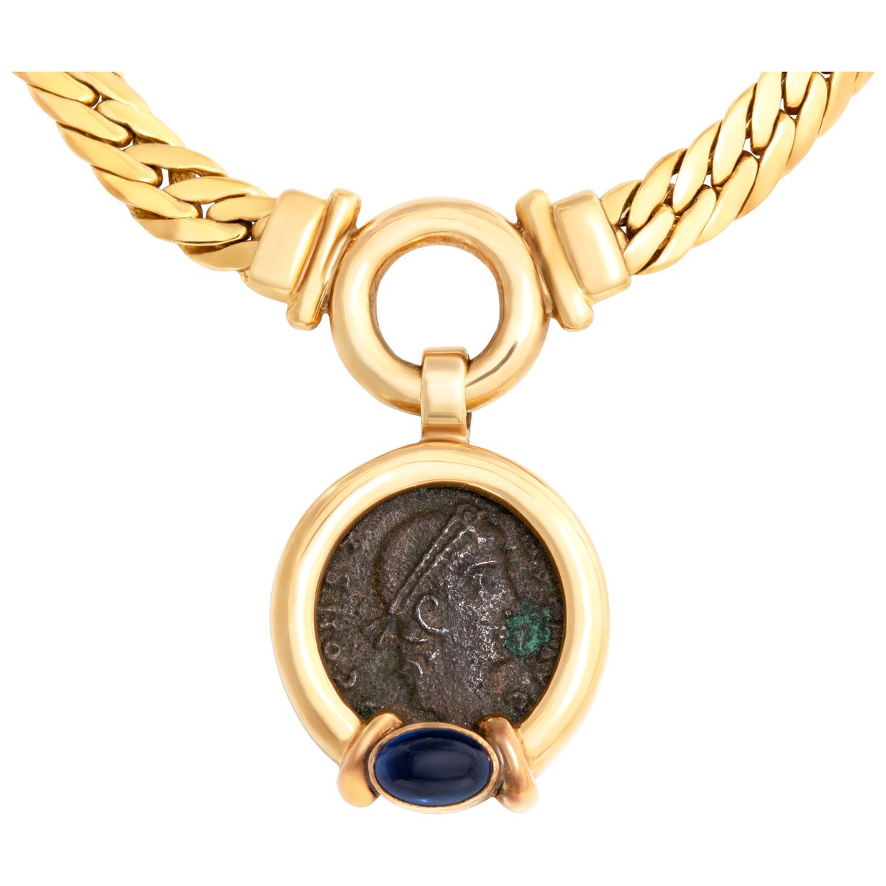 Chain/necklace with ancient Roman coin set in 18K yellow gold