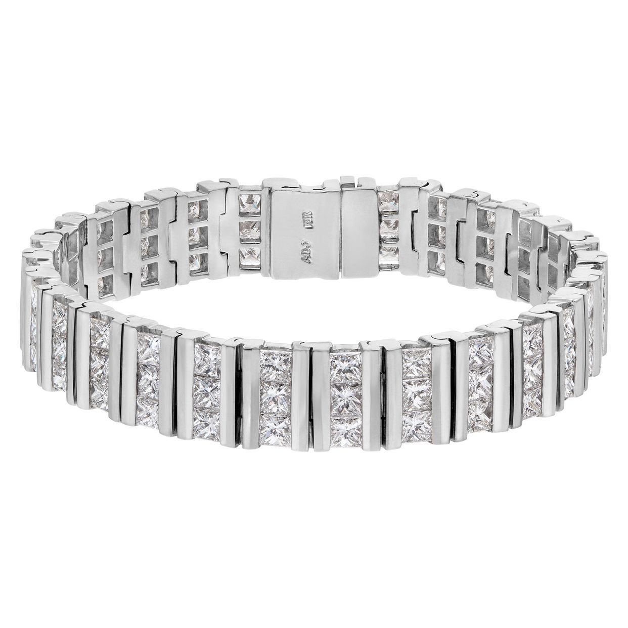 Channel set princess cut diamond bracelet in 18k white gold,