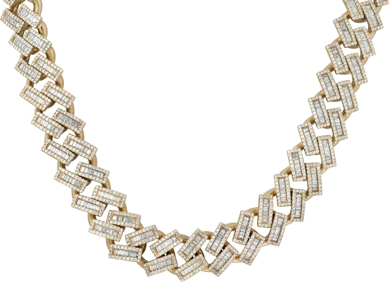 Diamond Miami Cuban Link chain necklace in 10k gold. Round