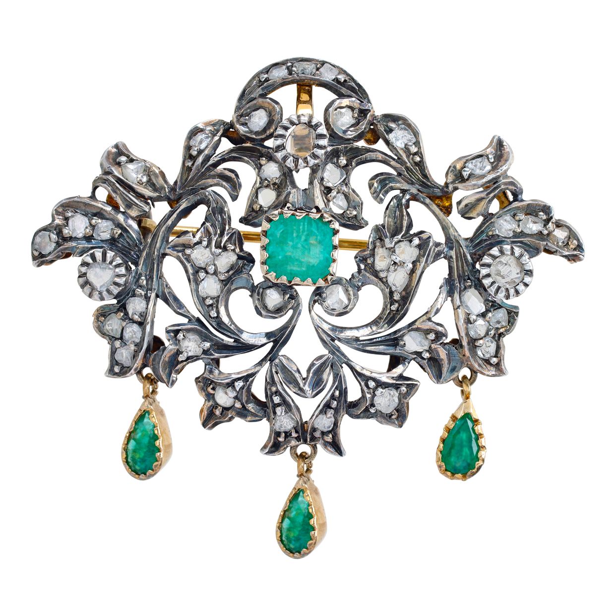 Antique Early Victorian Diamonds & Emerald broach/pendant