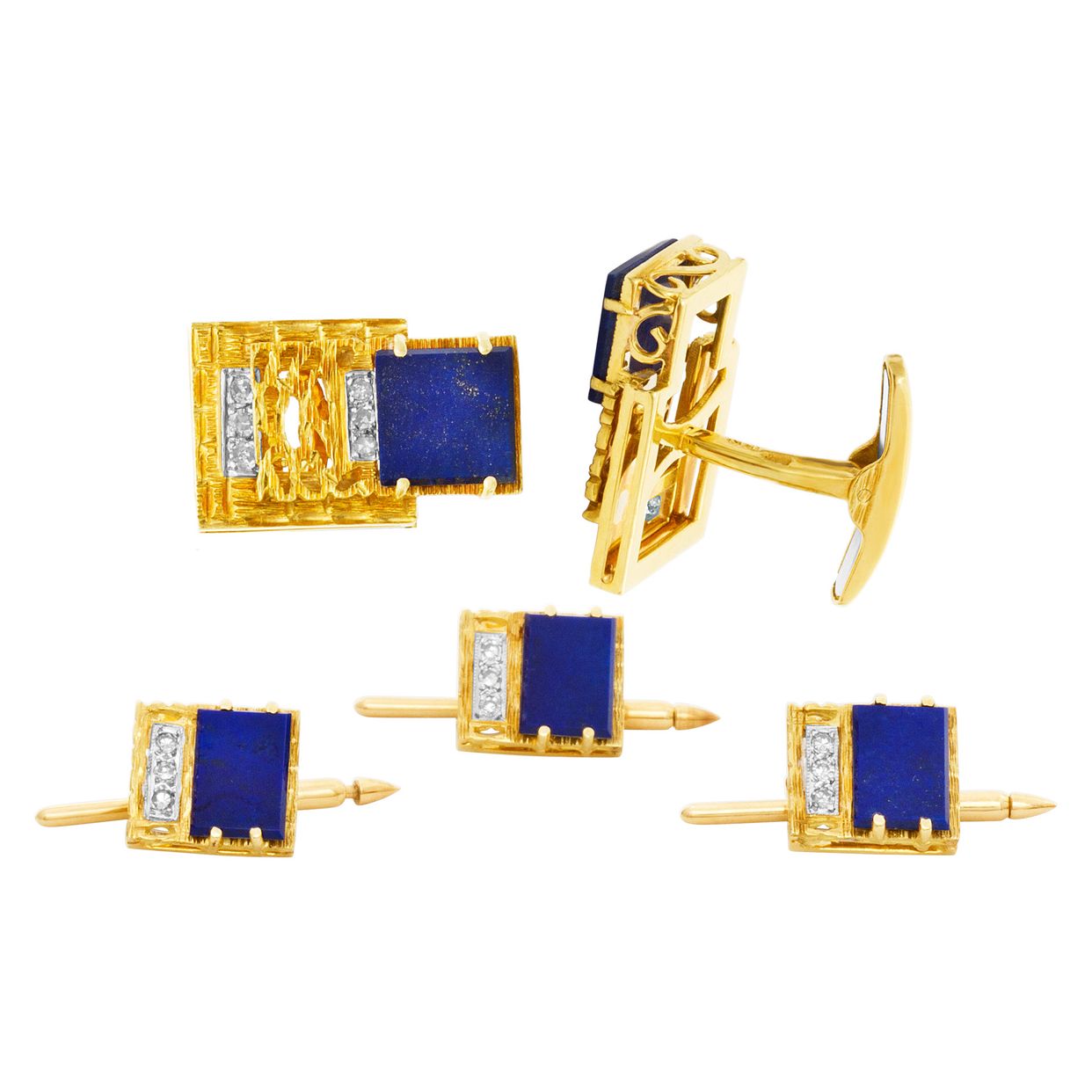 Cufflinks and 3 piece stud set in 18k with diamonds and lapiz