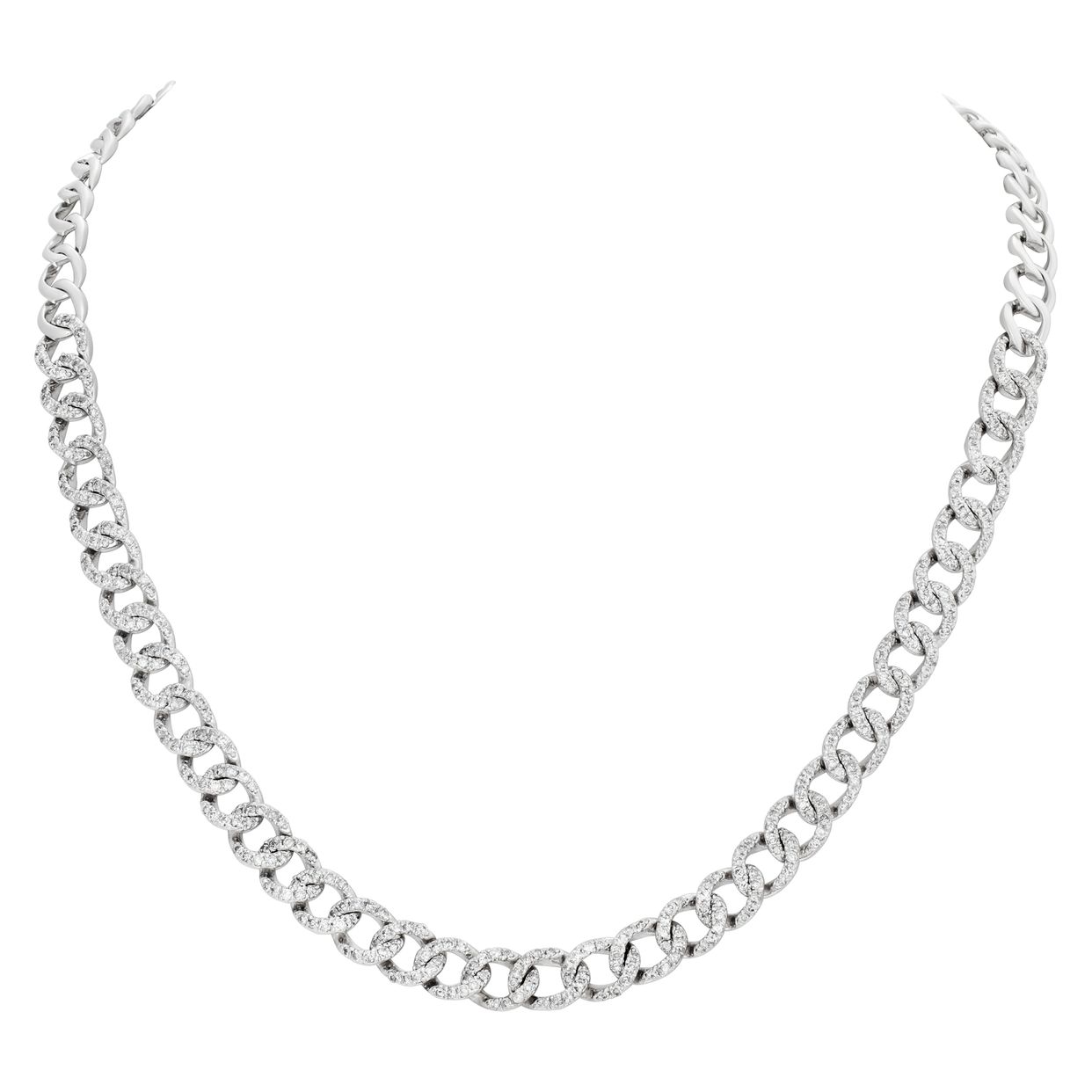 Curb Link Pave Diamond Necklace In 18k White Gold, 17" | Gray & Sons
