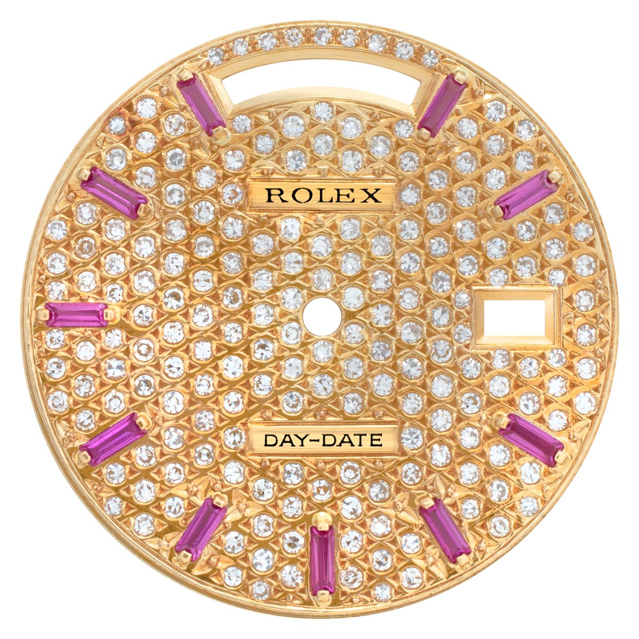 Custom Pave Diamond Rolex Day Date Dial w/ Ruby Markers